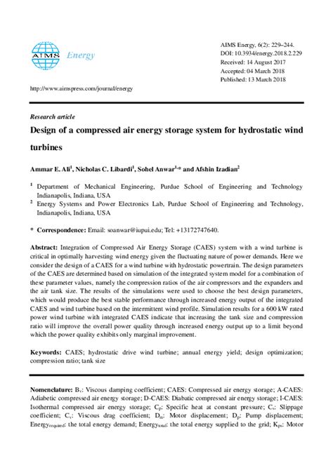 Pdf Design Of A Compressed Air Energy Storage System For Hydrostatic Wind Turbines Afshin