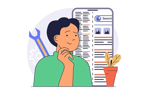 웹을 위한 평면 디자인에 만화 사람들과 함께하는 Seo 최적화 개념 남자 검색 결과의 데이터 분석 키워드 작업 휴대 전화 응용