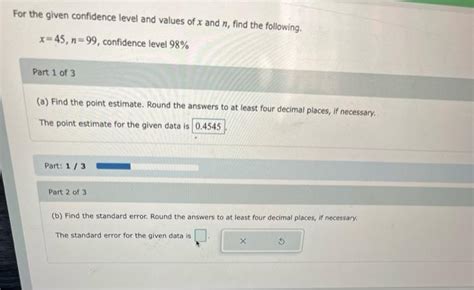 solved for the given confidence level and values of x and n