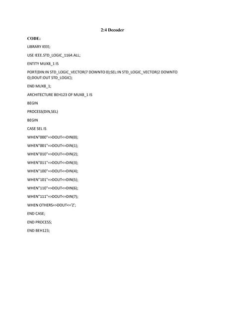 Design Of Mux And Decoder Using Vhdl Pdf
