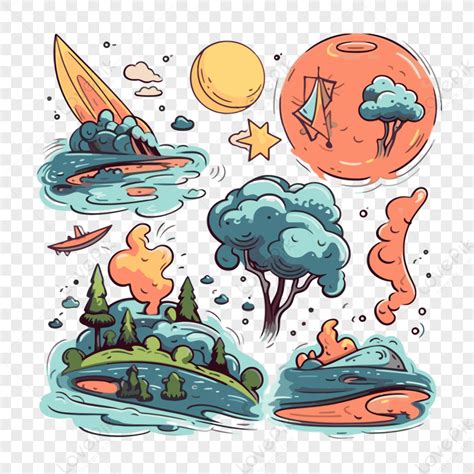 만화 풍경 삽화의 손으로 그린 만화 기후 클립 아트 컬렉션 벡터 Png 일러스트 무료 다운로드 Lovepik