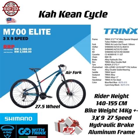 Trinx Bike M700 Elite Mtb 275 Frame Xs 越野自行车 Lazada