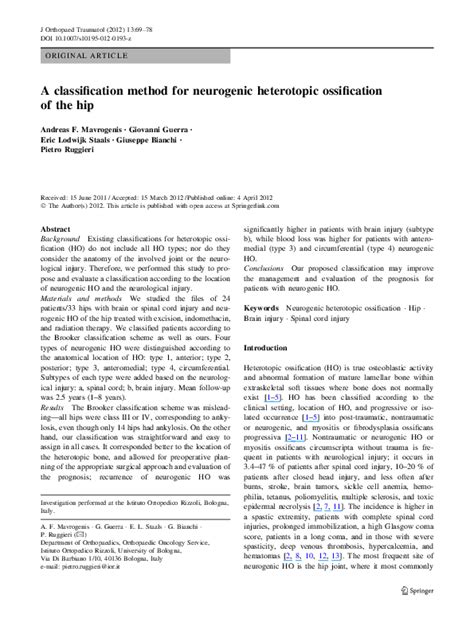 Pdf A Classification Method For Neurogenic Heterotopic Ossification