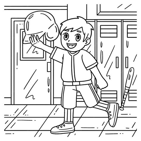 야구 헬을 입은 소년의 귀고 재미있는 컬러 페이지 어린이들에게 몇 시간 동안 컬러링 재미를 제공합니다 이 페이지를 컬러링하는 것은 매우 쉽습니다 어린 아이들과 유아들에게