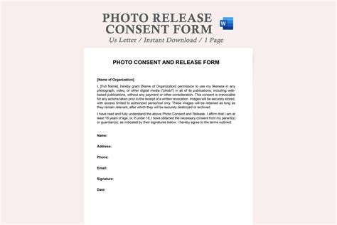 Photo Release Consent Form Photo Consent Template Photo Consent Form