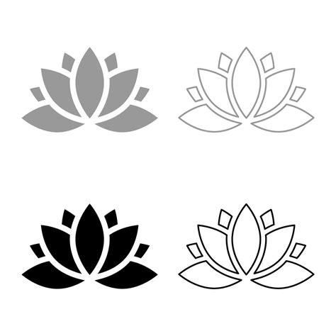 Lotus Lily Water Flower Set Icon Grey Black Color Solid Fill Outline