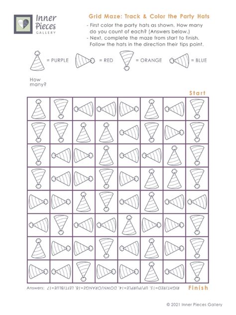 Grid Maze Track And Color The Party Hats Pdf