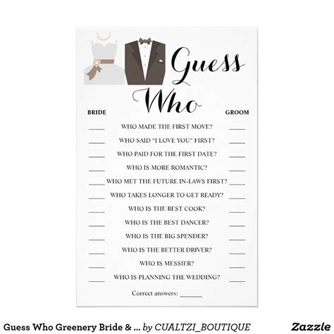 Guess Who Bride Groom Shower Game Card Flyer Zazzle Bride Groom Wedding Party Games