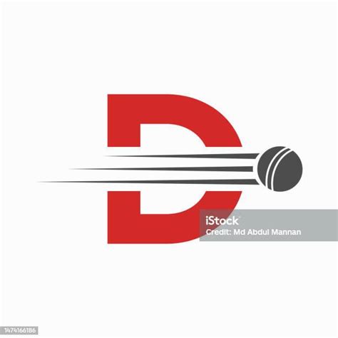 크리켓 클럽 기호에 대 한 공 아이콘이있는 초기 문자 D 크리켓 개념 경기 스포츠에 대한 스톡 벡터 아트 및 기타 이미지