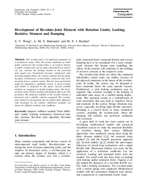 pdf development of revolute joint element with rotation limits