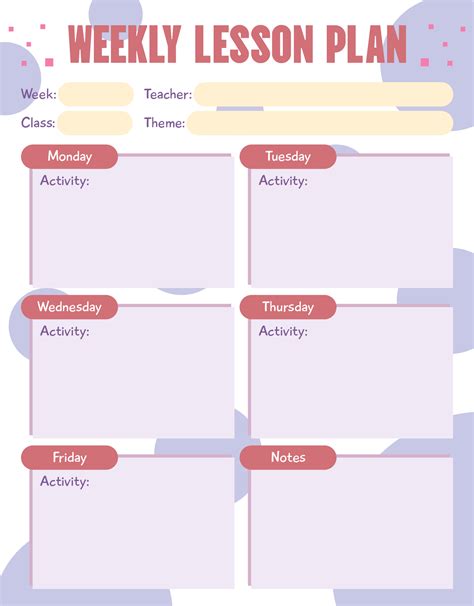 Weekly Lesson Plan Blank Template Calendar Template Printable Free
