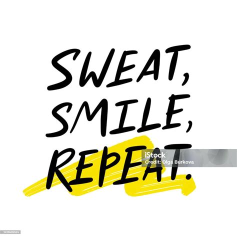 땀 미소 반복의 슬로건 손으로 그린 서예 스포츠 운동 피트니스 체육관 광고 훈련 장비 건강한 삶을 위한 트렌디한 포스터 건강한 생활방식에 대한 스톡 벡터 아트 및 기타