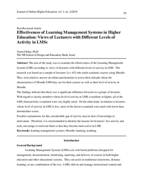 Pdf Effectiveness Of Learning Management Systems In Higher Education Views Of Lecturers With