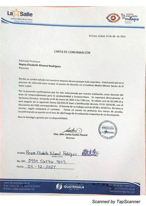 Ejemplo De Carta De Confirmación De Un Orador Cristiano