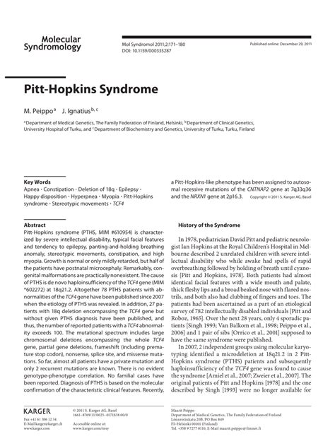 Pdf Pitt Hopkins Syndrome