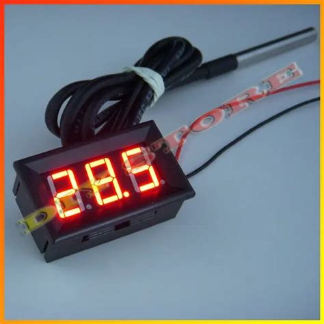 DC Red LED Temperature Monitor Meter Celsius Degrees Probe Thermometer DS B