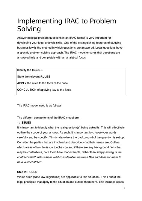 Implementing Irac To Problem Solving Implementing Irac To Problem Solving Answering Legal
