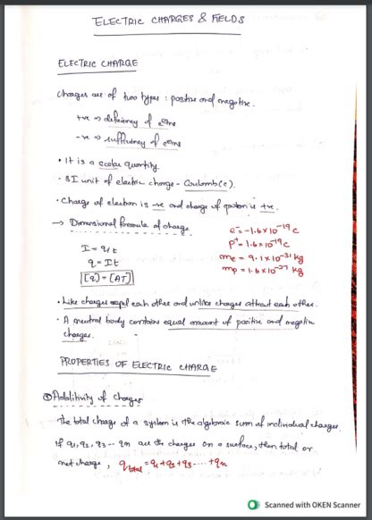 Electric Charges And Fields Class 12 Cbse Handwritten Notes Pdf Shop Handwritten Notes Shn