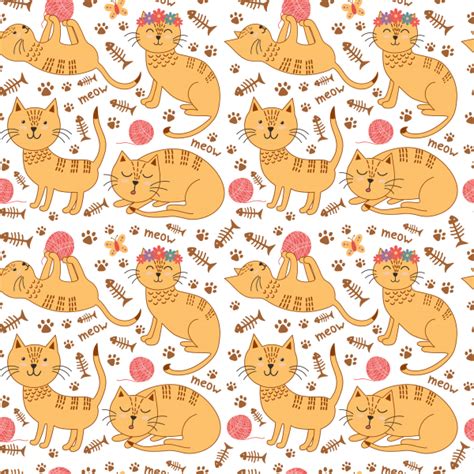Cute Cats Seamless Patterns 20 Files Векторные клипарты текстурные