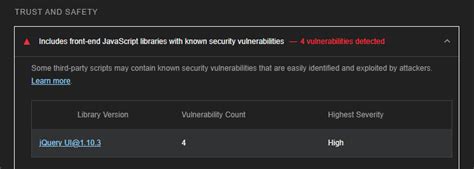 includes front end javascript libraries with known security