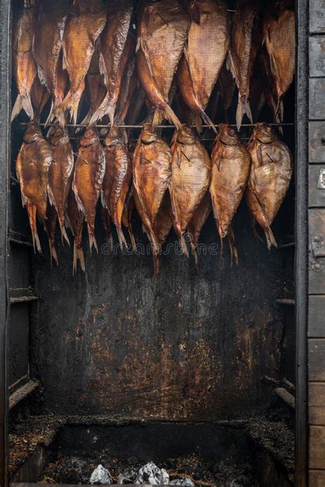 Smoking Fish In A Smokehouse Smoked Bream Stock Image Image Of