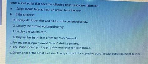 Solved Write A Shell Script That Does The Following Tasks
