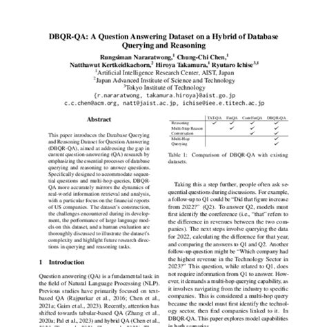 Dbqr Qa A Question Answering Dataset On A Hybrid Of Database Querying
