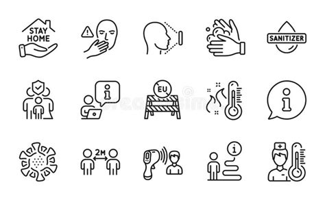 Medical Icons Set Included Icon As Social Distancing Thermometer Eu Close Borders Vector