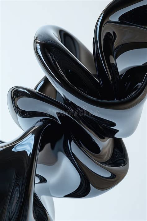 Abstract Twisting Black Sculpture With Glossy Metallic Surface Stock