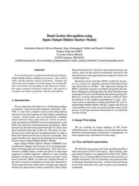 Pdf Hand Gesture Recognition Using Inputoutput Hidden Markov Models