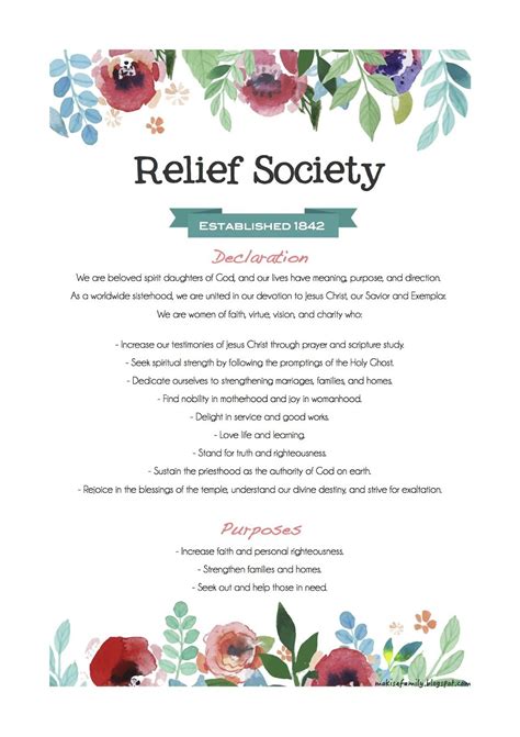 Relief Society Declaration And Purposes Printable Relief Society