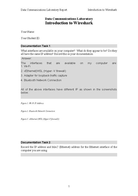 Practical Intoduction To Wireshark Documentation Template Data Communications Laboratory