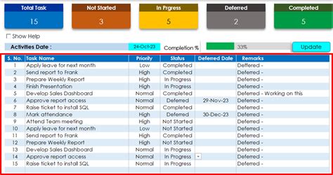 automated daily activity tracker in excel ultimate task management