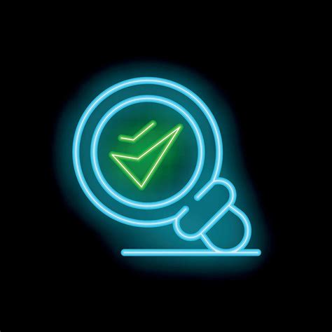 Neon Magnifying Glass Showing Checkmark Symbol On Black Background 52799681 Vector Art At Vecteezy