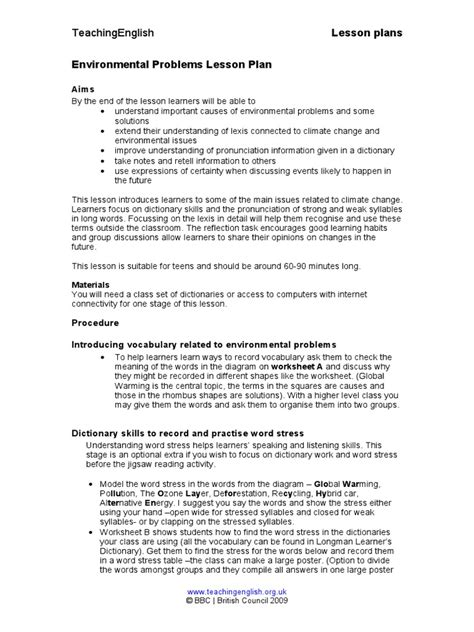 Teachingenglish Lesson Plans Environmental Problems Lesson Plan Pdf
