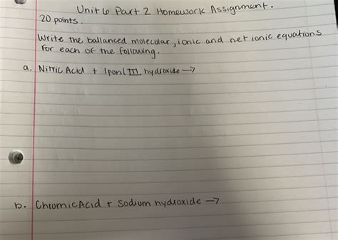solved write the balanced molecular ionic and net ionic