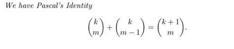 Solved We Have Pascals Identity Kmkm−1k1m