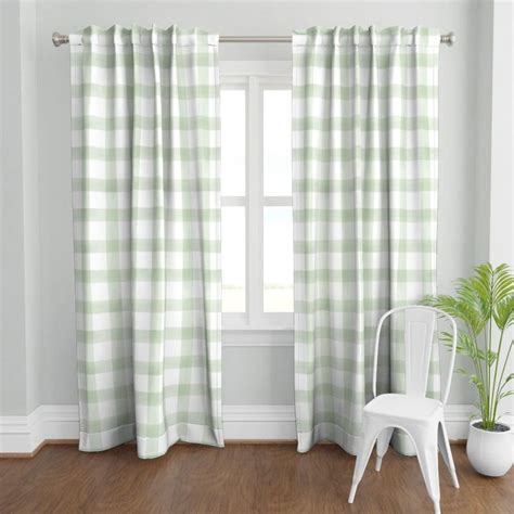Sage Green Plaid Curtain Panel Buffalo Check Large Scale Celery Green