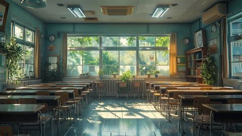 Empty Classroom With Desks And Windows Stock Image Image Of Room Clean 327460477