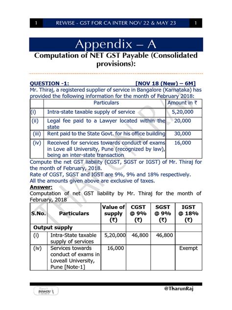 Questions On Computation Of Net Gst Payable Pdf Value Added Tax Taxes