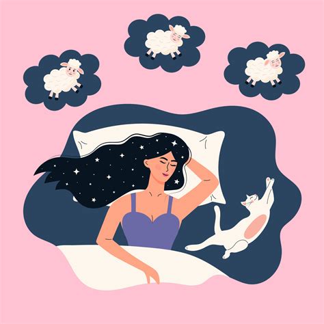 Girl With Hair In Stars Is Lying In Bed With White Cat Young Woman