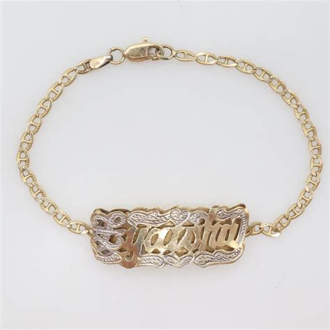 10kt Two Tone Gold Flat Mariner Chain Personalized Bracelet Property Room