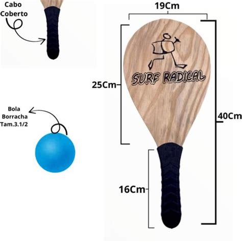 Kit Jogo Frescobol Tênis De Praia 2 Raquetes Madeira Com 1 Bola Cabo