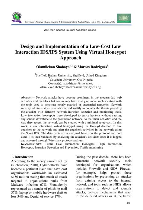 pdf design and implementation of a low cost low interaction ids ips