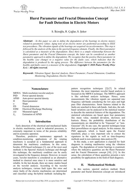 pdf hurst parameter and fractal dimension concept for fault detection