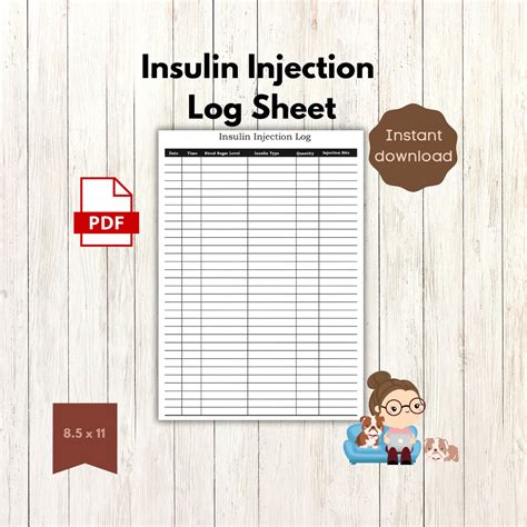 Insulin Injection Log Sheet Pdf Instant Download Health Tracker Care