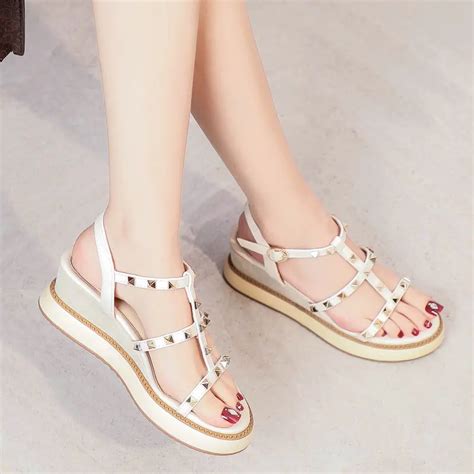 웨지 힐 샌들 여성 여름 신발 하이힐 플랫폼 오픈 토 T 스트랩 여성 샌들하이힐 Aliexpress
