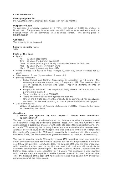 Case Problem 1 1 Case Problem 1 Facility Applied For P4700000