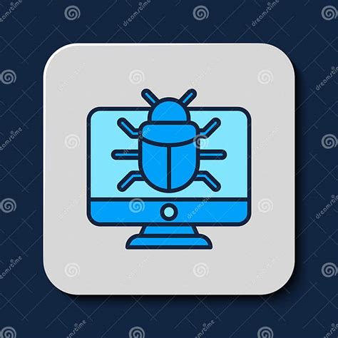 Filled Outline System Bug On Monitor Icon Isolated On Blue Background Code Bug Concept Bug In