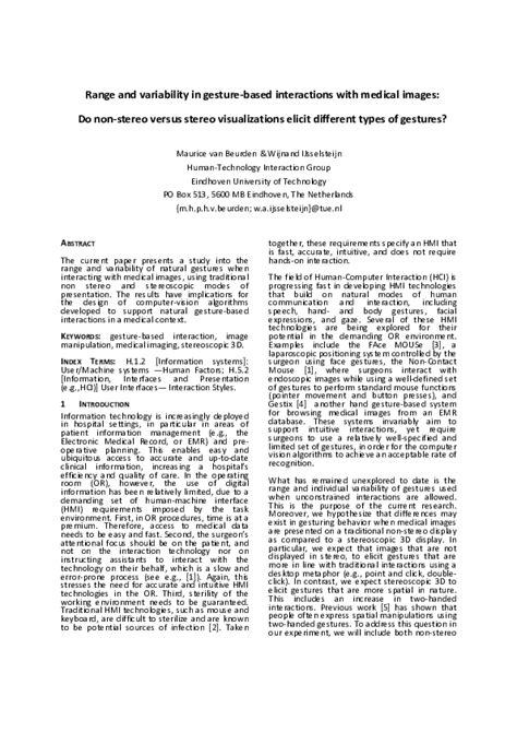 Pdf Range And Variability In Gesture Based Interactions With Medical Images Do Non Stereo